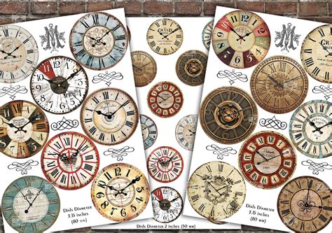 32 Retro Clock Face Dials Kit Of 3 Digital Printable A4 Sheets Ø2 Ø315 Round Vintage
