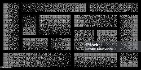 픽셀 분해 감쇠 효과 둥근 모양으로 만들어진 다양한 직사각형 요소 분산된 점선 패턴 간단한 입자가있는 모자이크 질감 벡터 일러스트레이션 모자이크 처리에 대한 스톡 벡터 아트