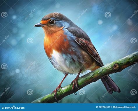 Cute Robin Bird With Berries Hd Wallpaper For Desktop Stock Image