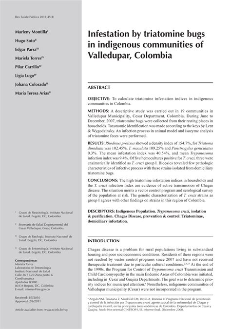 Pdf Infestation By Triatomine Bugs In Indigenous Communities Of