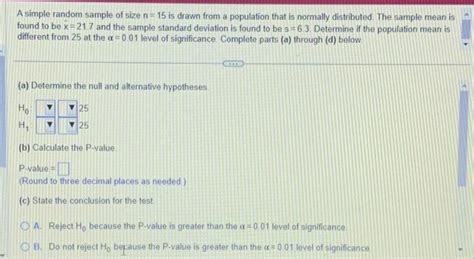 solved a simple random sample of size n 15 is drawn from a
