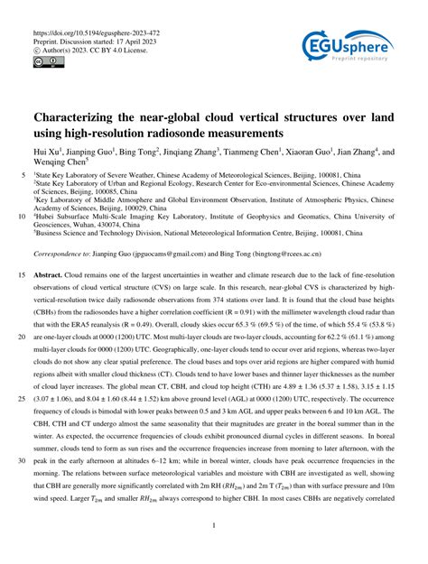 Pdf Characterizing The Near Global Cloud Vertical Structures Over Land Using High Resolution