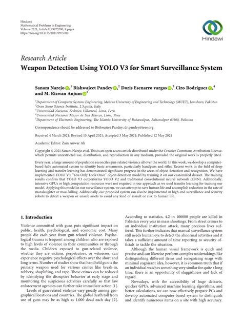 Pdf Weapon Detection Using Yolo V3 For Smart Surveillance System