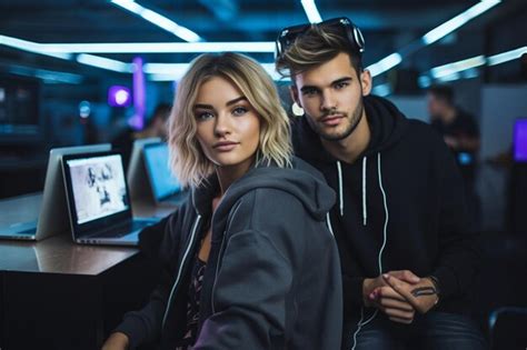 Premium Photo Stunning Female Programmer Playing With Blonde Hair While Posing At Workplace