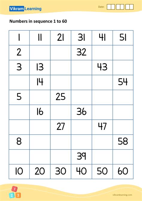 Download 01 Numbers In Sequence 1 To 60 Worksheets