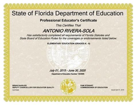 Certificate Fl Department Of Education Ppt