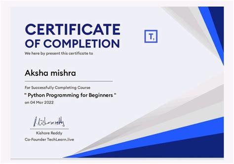 Aksha Mishra On Linkedin Techlearn Pythonprogramming Certificate