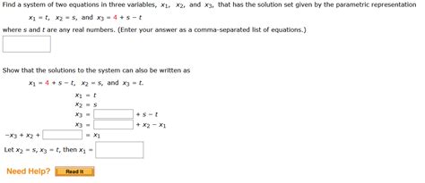 solved find a system of two equations in three variables