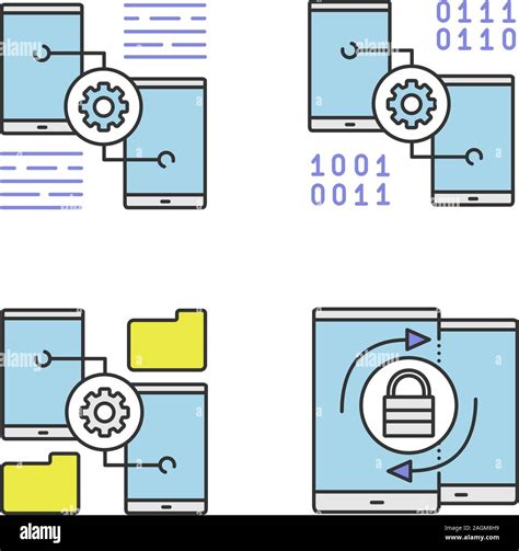 Smartphone Displays Color Icons Set Mobile Phone Settings Security