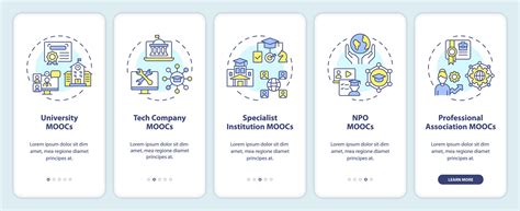 2d Icons Representing Mooc Mobile App Screen Set Walkthrough 5 Steps Colorful Graphic