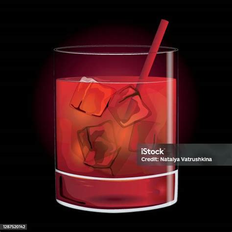 네그로니 칵테일 벡터 일러스트와 손으로 그린 얼음 조각 유리에 튜브 바 메뉴 포스터 전단지 광고 레시피 책을위한 아름다운 칵테일