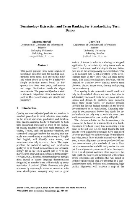 Pdf Terminology Extraction And Term Ranking For Standar