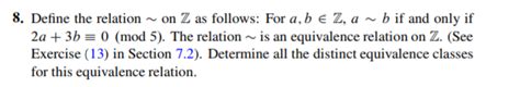 Solved 8 Define The Relation~on Z As Follows For Ab E Z