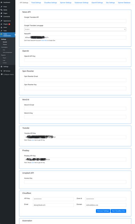Api Settings Turbo Subdomains