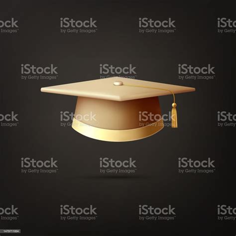 벡터 3d 현실적인 황금 대학원 고등학교 대학 검은 모자 아이콘 근접 촬영은 검은 배경에 격리되어 있습니다 벡터 학위 의식 모자 교육 학생 상징 모자 전면 모습 2023년에