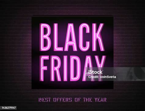 Black Friday Kotak Lampu Neon Ungu Dengan Template Spanduk Vektor Penawaran Diskon Tahunan