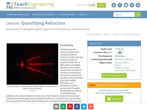 Teach Engineering Quantifying Refraction Lesson Plan For 10th 12th Grade Lesson Planet