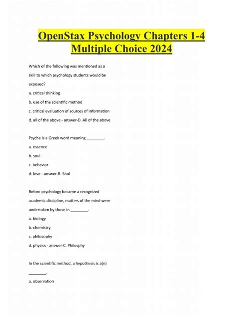 Openstax Psychology Chapters 1 4 Multiple Choice 2024 Openstax Psychology Stuvia Us