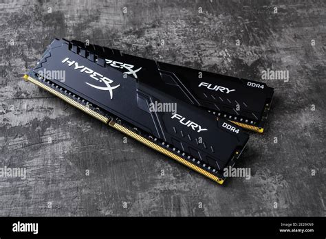 Varna Bulgaria January 11 2021 Two Ram Memory Modules Kingston Hyperx Fury Ddr4 On A Dark