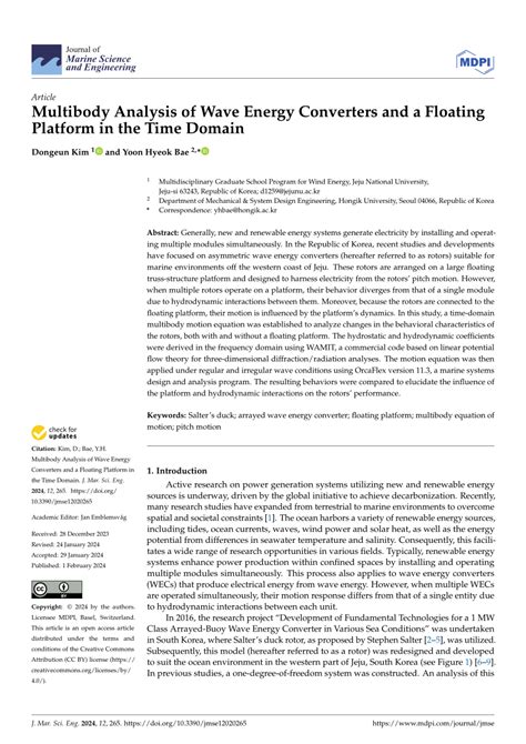 Pdf Multibody Analysis Of Wave Energy Converters And A Floating Platform In The Time Domain