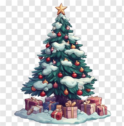 축제 장식으로 눈 덮인 크리스마스 트리 눈 덮인 크리스마스 트리 장식된 크리스마스 트리 선물이 있는 크리스마스 트리 Png 일러스트 및 이미지 에 대한 무료 다운로드