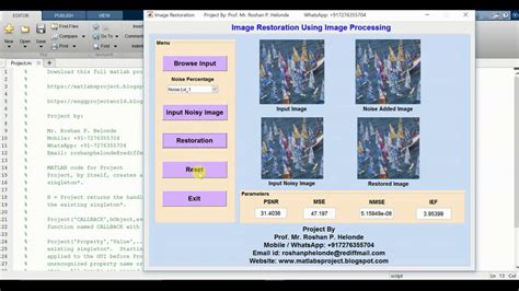 matlab code for image restoration using image processing youtube