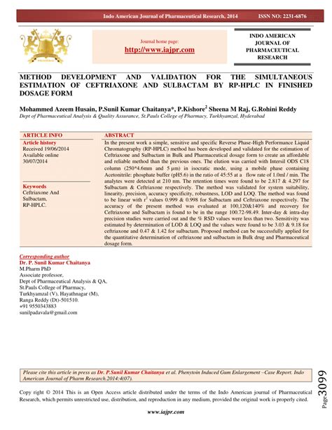 Pdf Method Development And Validation For The Simultaneous Estimation Of Ceftriaxone And