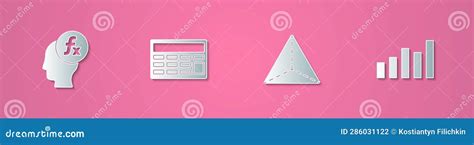 Set Paper Cut Function Mathematical Symbol Calculator Geometric Figure Tetrahedron And Graph