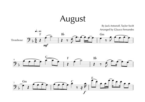August Arr Glauco Fernandes By Taylor Swift Sheet Music For Trombone