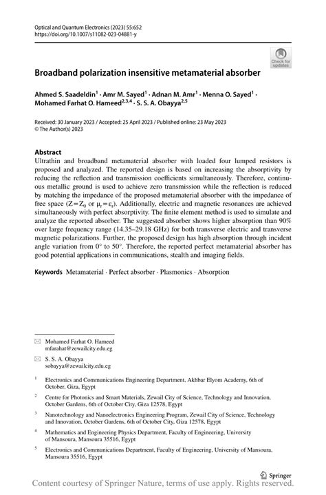Pdf Broadband Polarization Insensitive Metamaterial Absorber