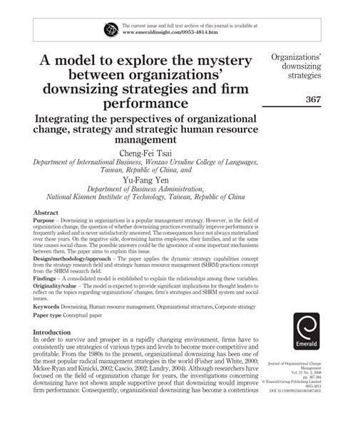 Pdf A Model To Explore The Mystery Between Organizations Downsizing