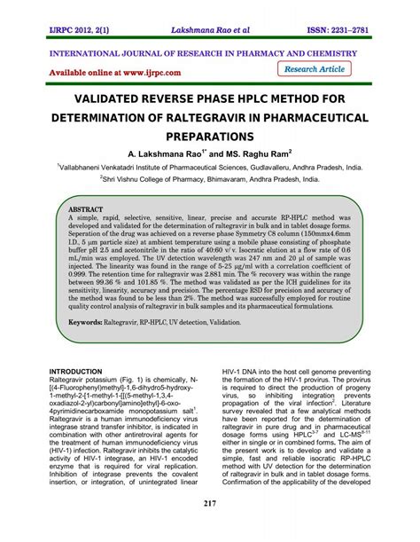 Validated Reverse Phase Hplc Method For Determination Of Ijrpc