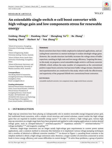 Pdf An Extendable Single‐switch N ‐cell Boost Converter With High Voltage Gain And Low