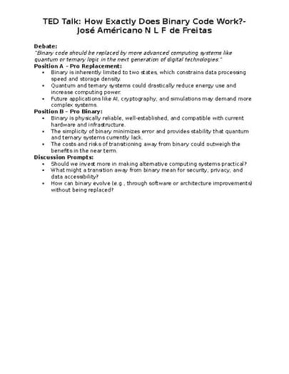 Ted Talk How Exactly Does Binary Code Work José Américano N L F De