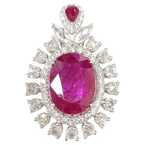 Igi Certified 1030 Carat Red Ruby And Diamond Pendent In 18k Black