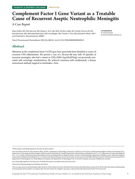 Pdf Complement Factor I Gene Variant As A Treatable Cause Of