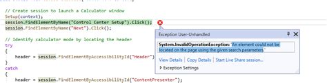 Getting An Element Could Not Be Located On The Page Using The Given Search Parameters When