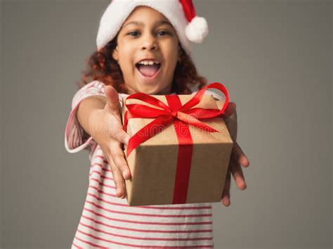 Little Black Girl Giving Christmas T Box Stock Image Image Of