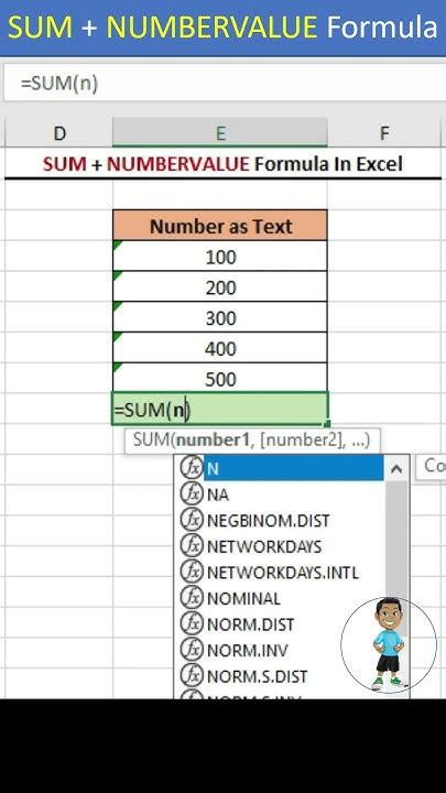 Sum Numbervalue Formula In Excel Excel Exceltips Shorts