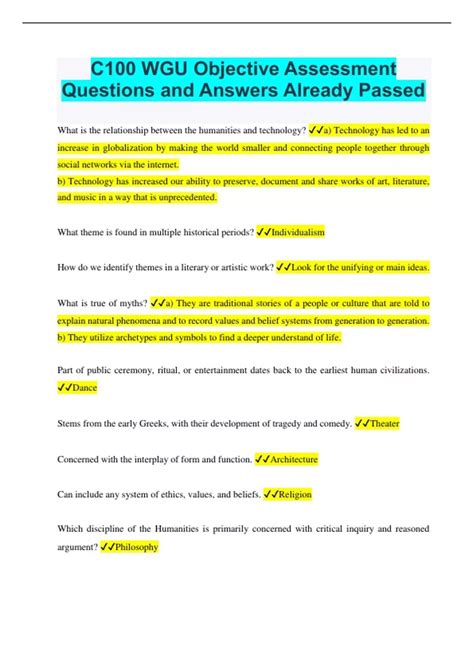 C100 Wgu Objective Assessment Questions And Answers Already Passed