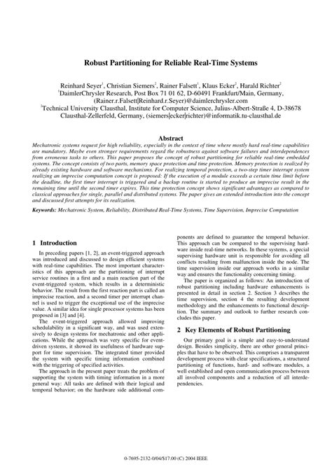 Pdf Robust Partitioning For Reliable Real Time Systems