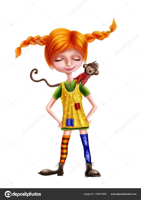 Download Royalty Free Illustration Of Pippi Longstocking And A Monkey Stock Photo From
