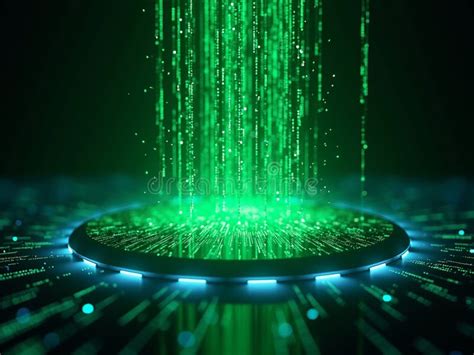 Falling Binary Code Matrix Style On Black Background For Cyber Interface Design Stock
