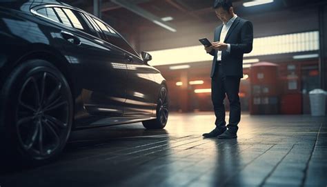 Premium Ai Image A Japanese Adult Man Stands Next To A Car Door Smartphone To Scan A Qr Code