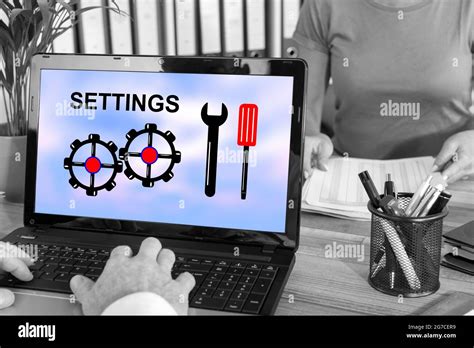 Laptop Screen With Settings Concept Stock Photo Alamy