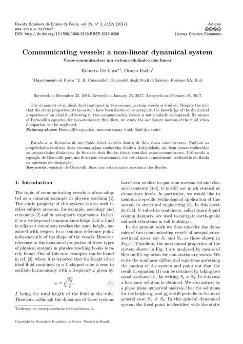 Pdf Communicating Vessels A Non Linear Dynamical System