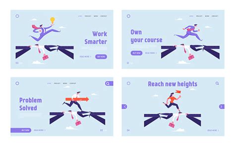 도전 소셜 클라이머 는 아무것도 웹 사이트 방문 페이지 세트에서 중지합니다 커리어스트 사업가이자 사업가인 비즈니스맨이 동료 웹 페이지 배너 의 머리를 통해 어비스를 건너고