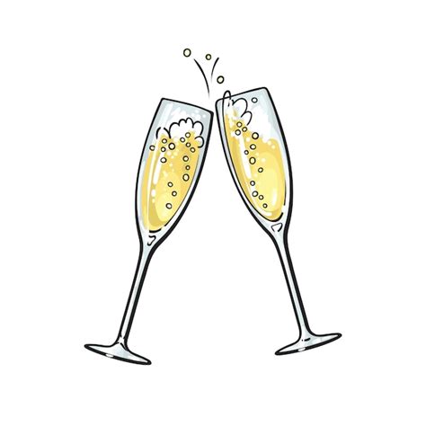 Two Hand Drawn Clinking Glasses Of Champagne Premium Vector