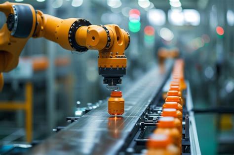 Premium Photo Industrial Robotic Arm In Automated Manufacturing