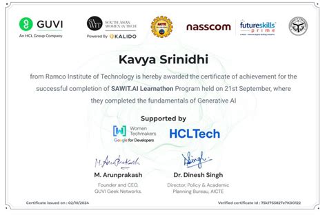 Kavya Srinidhi On Linkedin Guvi Sawitai